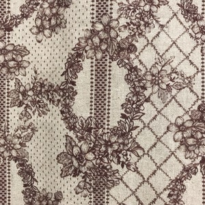 Modern Vintage Reddish Brown Floral Lace Pattern Washed Linen Cotton ...
