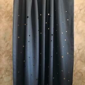 Navy Blue Stars Pattern Cutting Out Faux Linen Semi Blackout Curtains ...