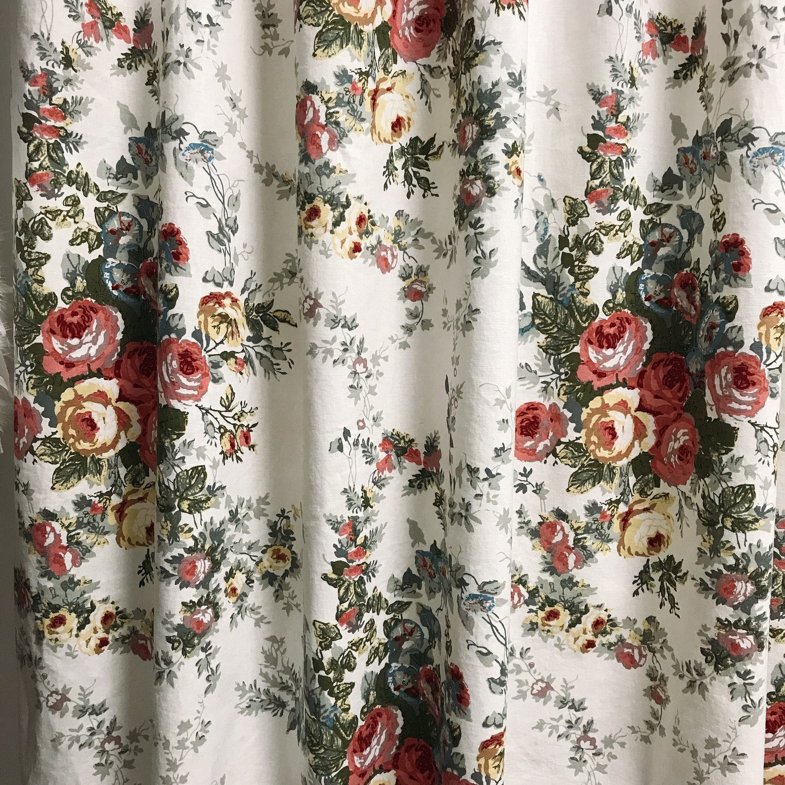 Modern Vintage Rose Floral Pattern Washed Linen Cotton Curtain - Etsy