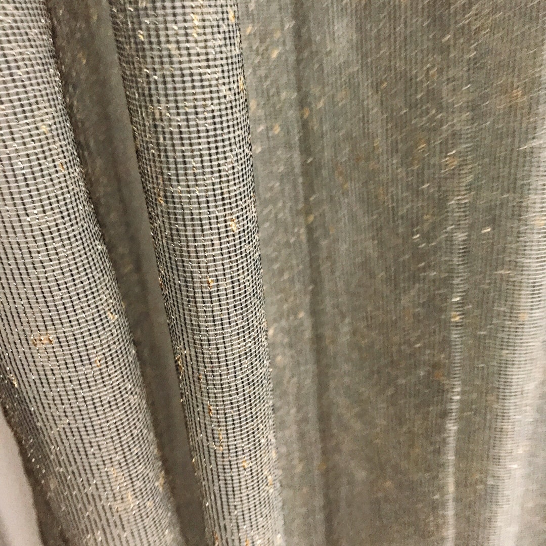 Golden Metallic Accents Black Mesh Weave Sheer Curtain Panel 63 84 90 ...