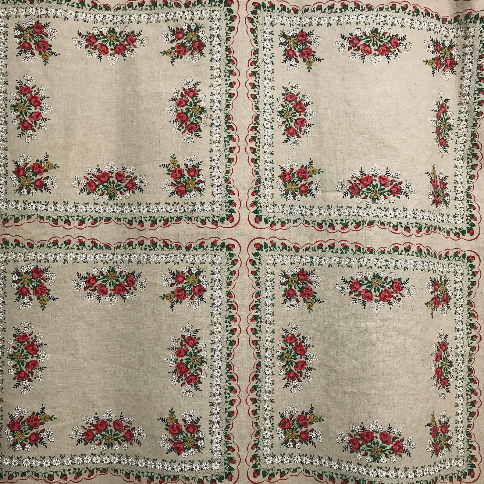 Modern Vintage Red Multi-color Floral Block Pattern Washed - Etsy