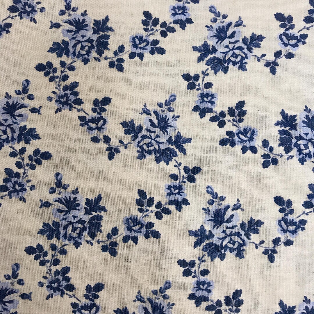 Modern Vintage Deep Indigo Blue Floral Pattern Washed Linen Curtain ...