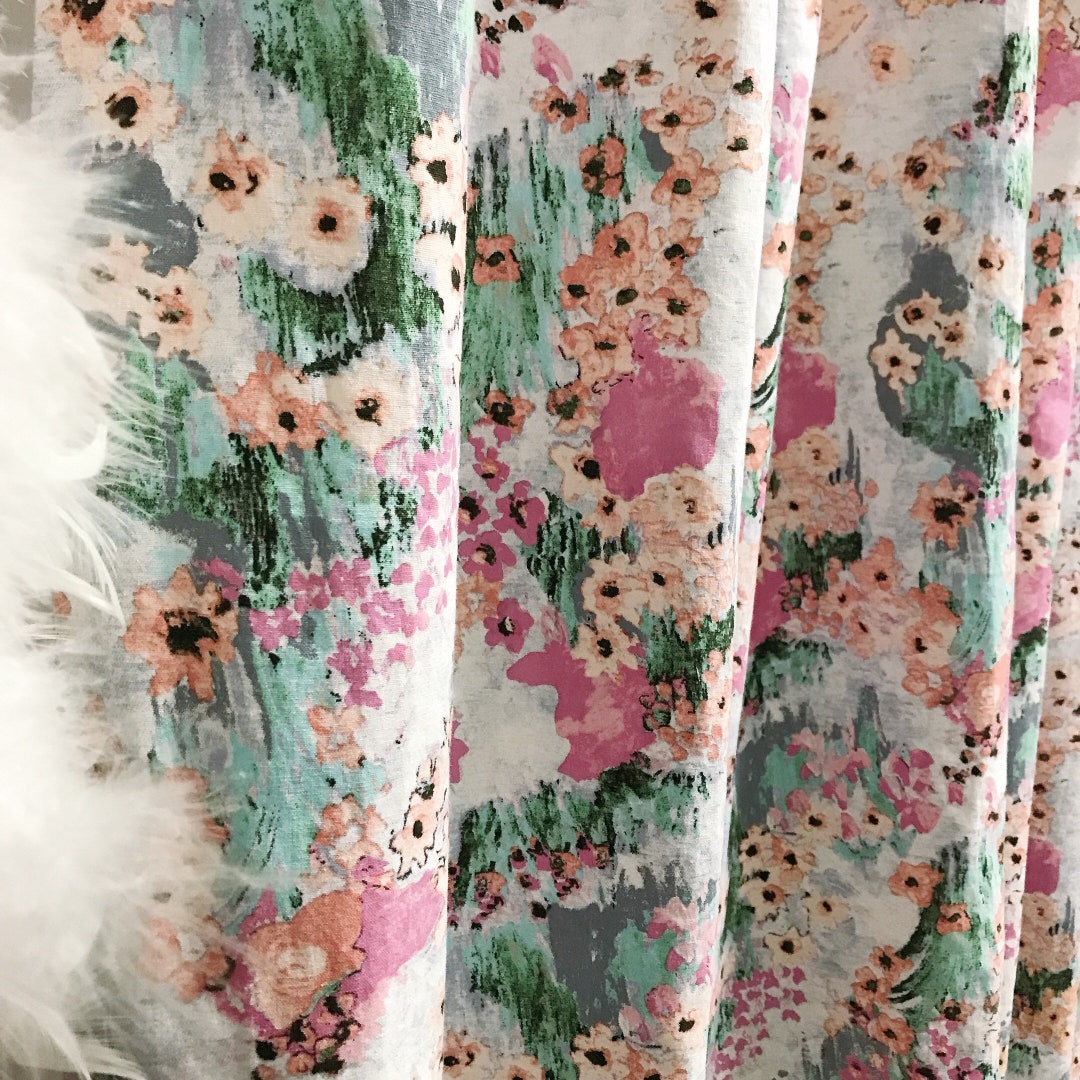 Modern Vintage Pink Coral Abstract Floral Pattern Washed Linen Cotton ...