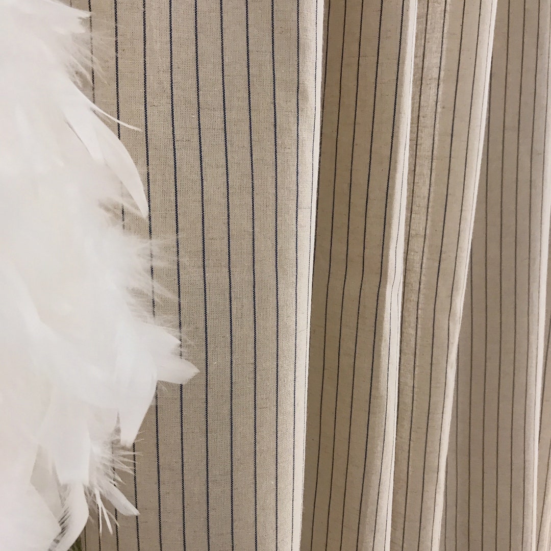 Modern Vintage Indigo Blue Stripes Pattern Washed Linen Cotton Curtain ...