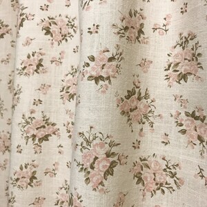 Modern Vintage Pink Roses Pattern Washed Cotton Curtain Natural Beige ...