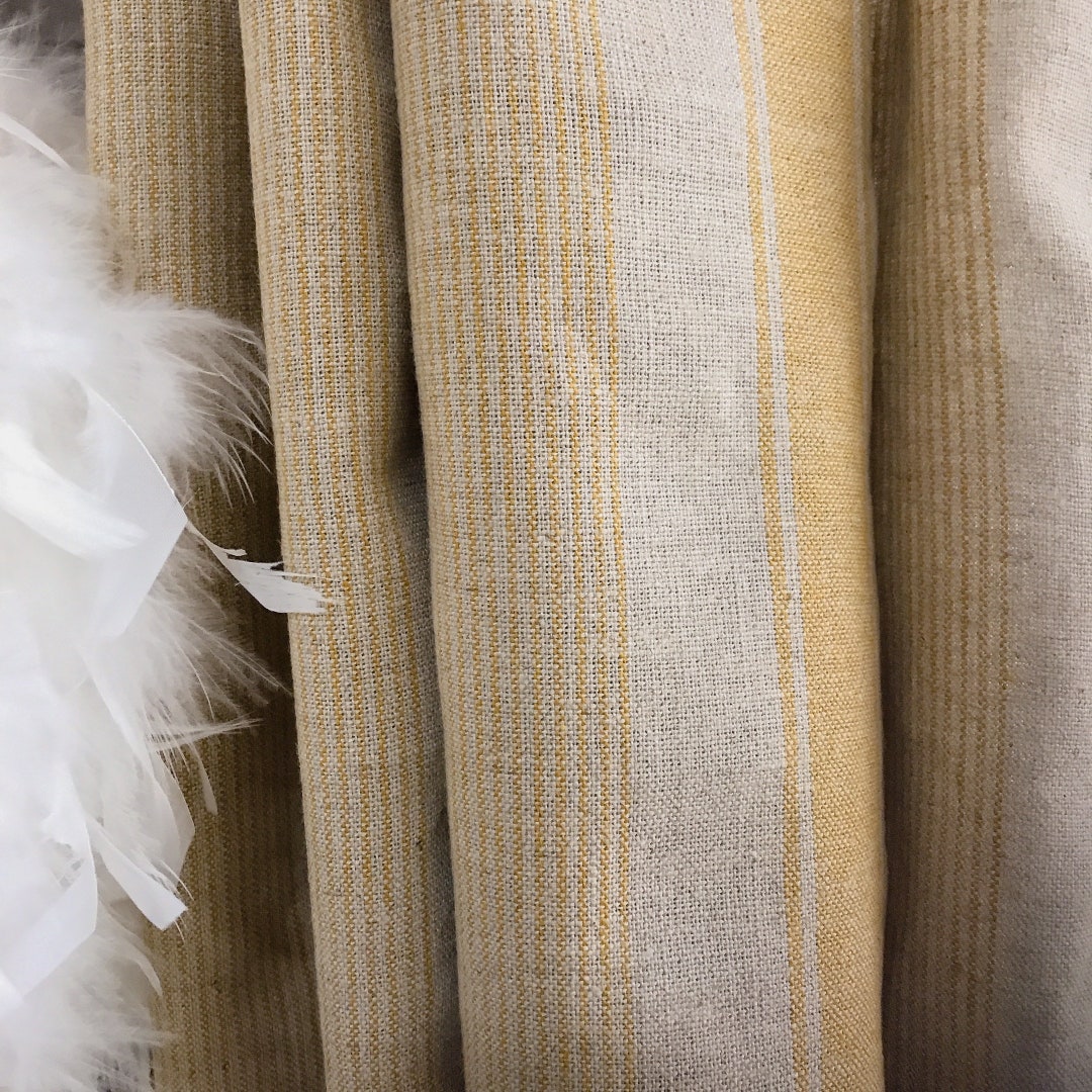 Modern Vintage Light Mustard Striped Pattern Linen Curtain Natural ...