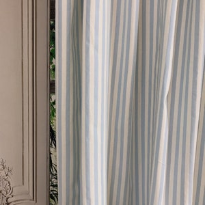 Modern Vintage Faded Light Blue Striped Curtain With Ivory Background ...