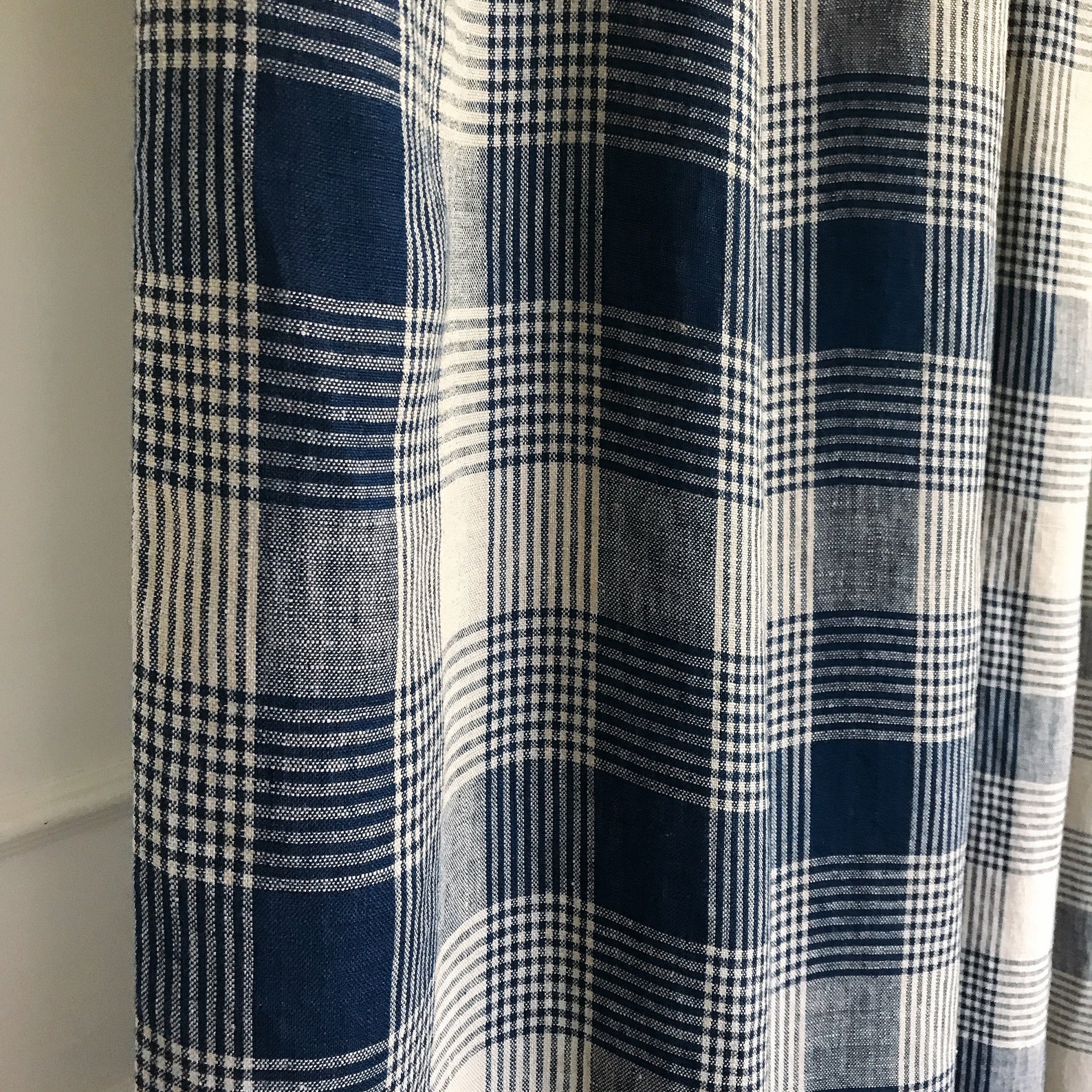 Navy Blue Tartan Plaid Pattern Linen Curtain Natural Beige - Etsy UK