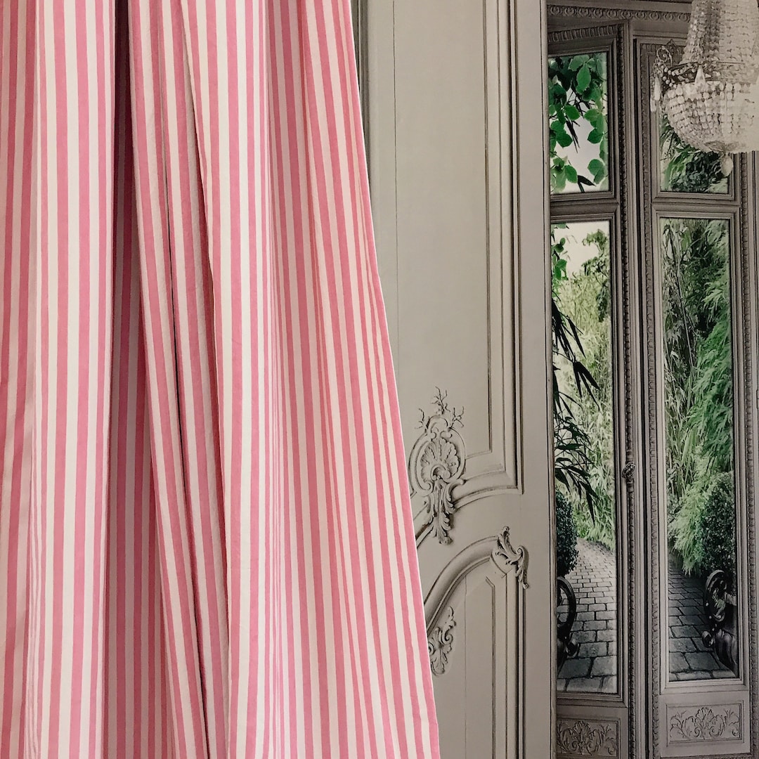 Modern Vintage Faded Hot Pink Striped Curtain With Ivory Background ...