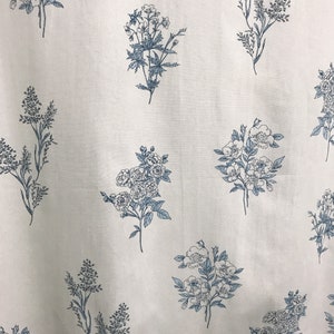 Modern Vintage Blue Floral Pattern Linen Cotton Curtain Ivory ...