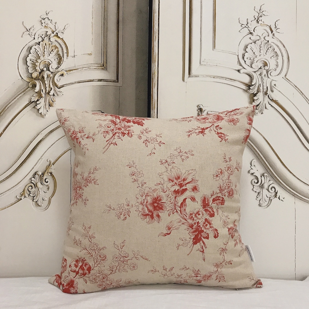 Modern Vintage Red Floral Pattern Pattern Cushion Cover With Natural ...