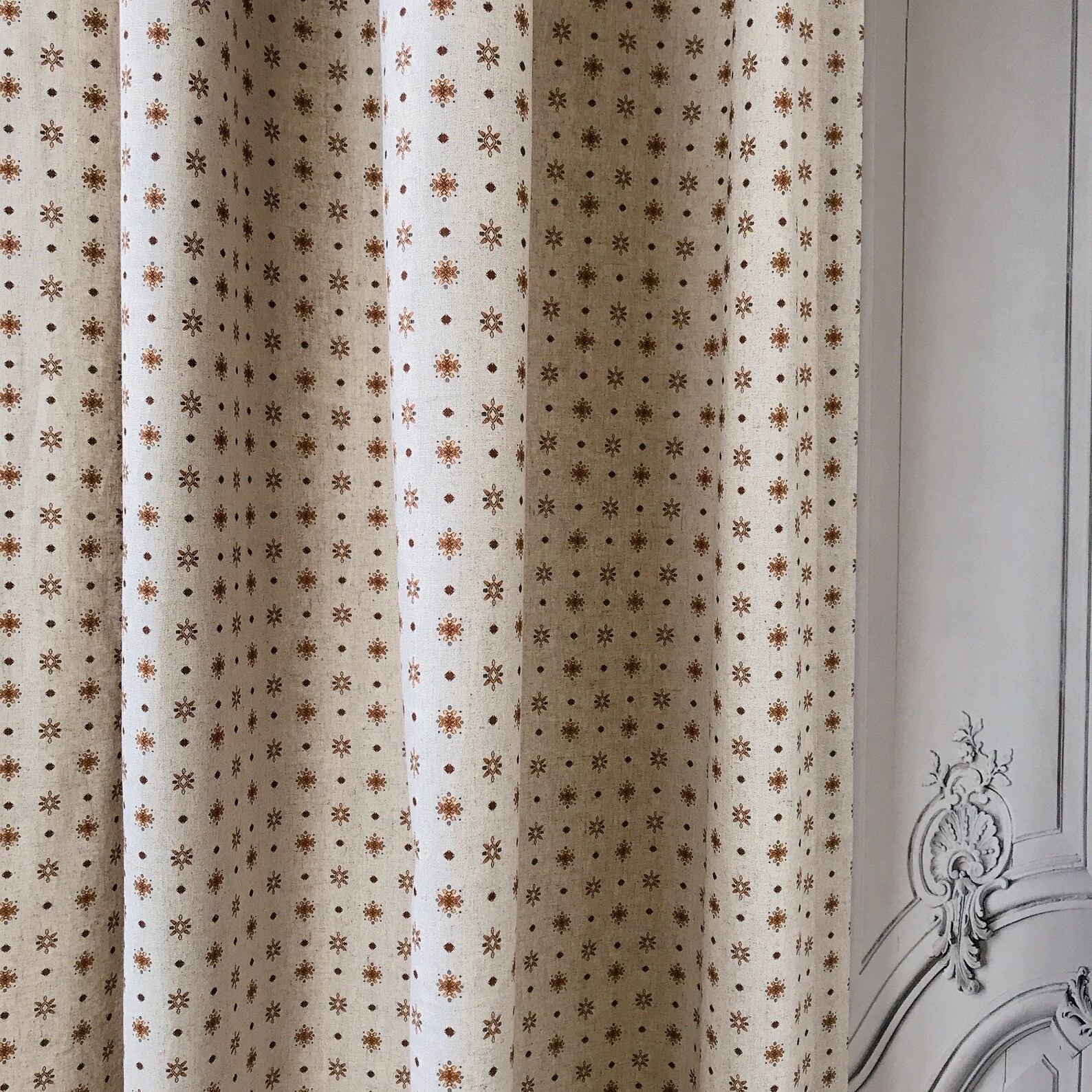 Modern Vintage Copper Brown Circles Pattern Linen Cotton Curtain ...