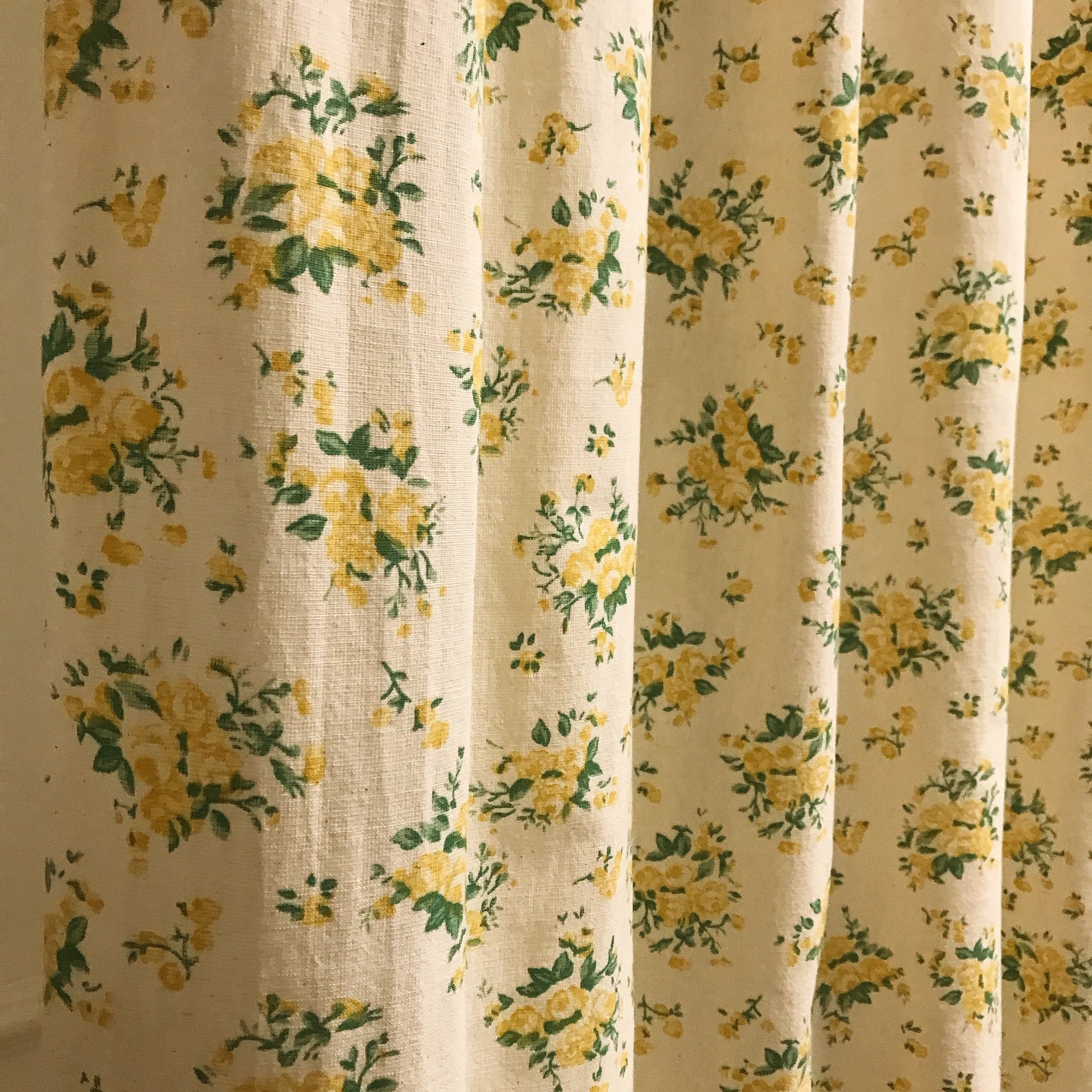 Modern Vintage Yellow Roses Pattern Washed Cotton Curtain | Etsy
