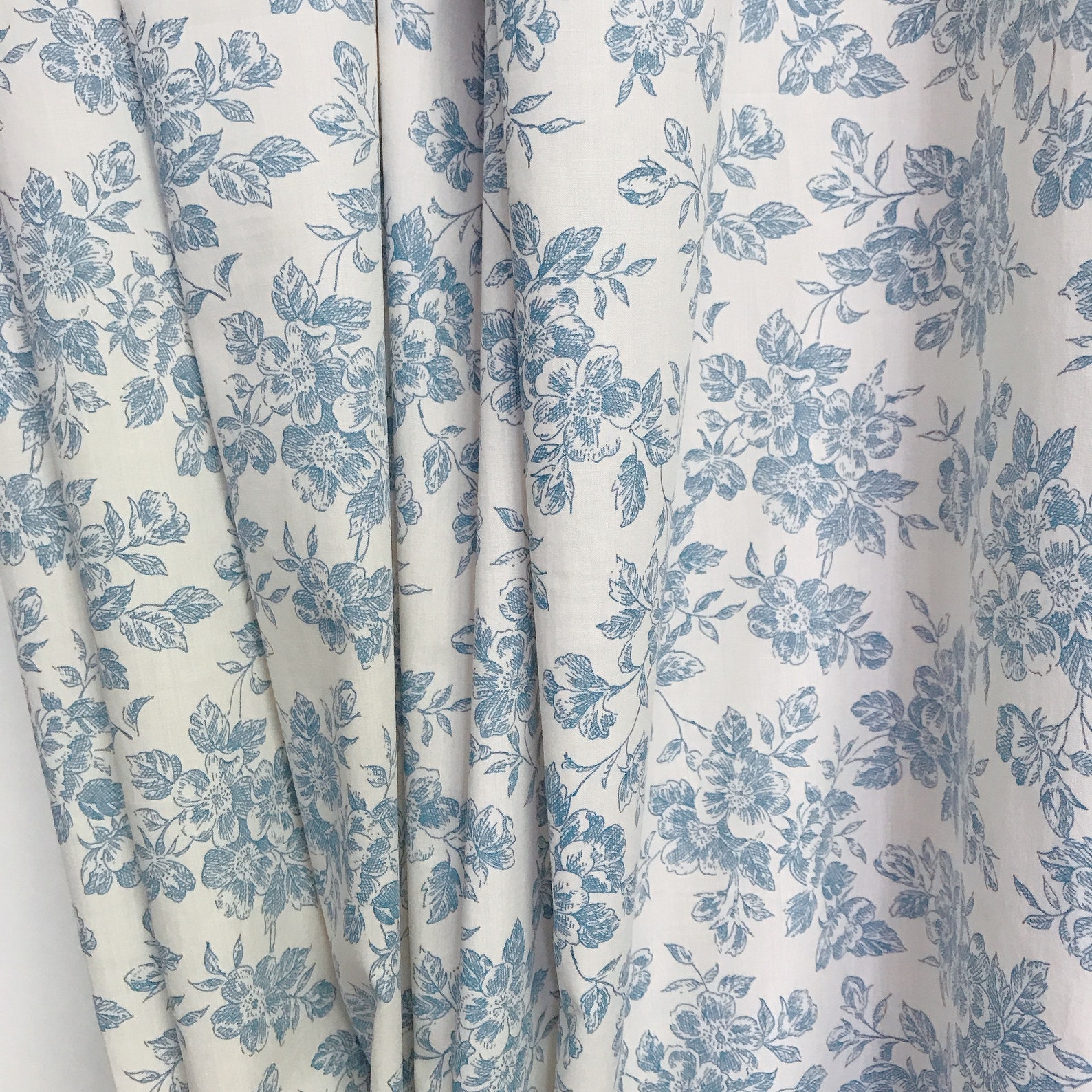 Modern Vintage Blue Floral Pattern Soft Cotton Curtain Ivory - Etsy