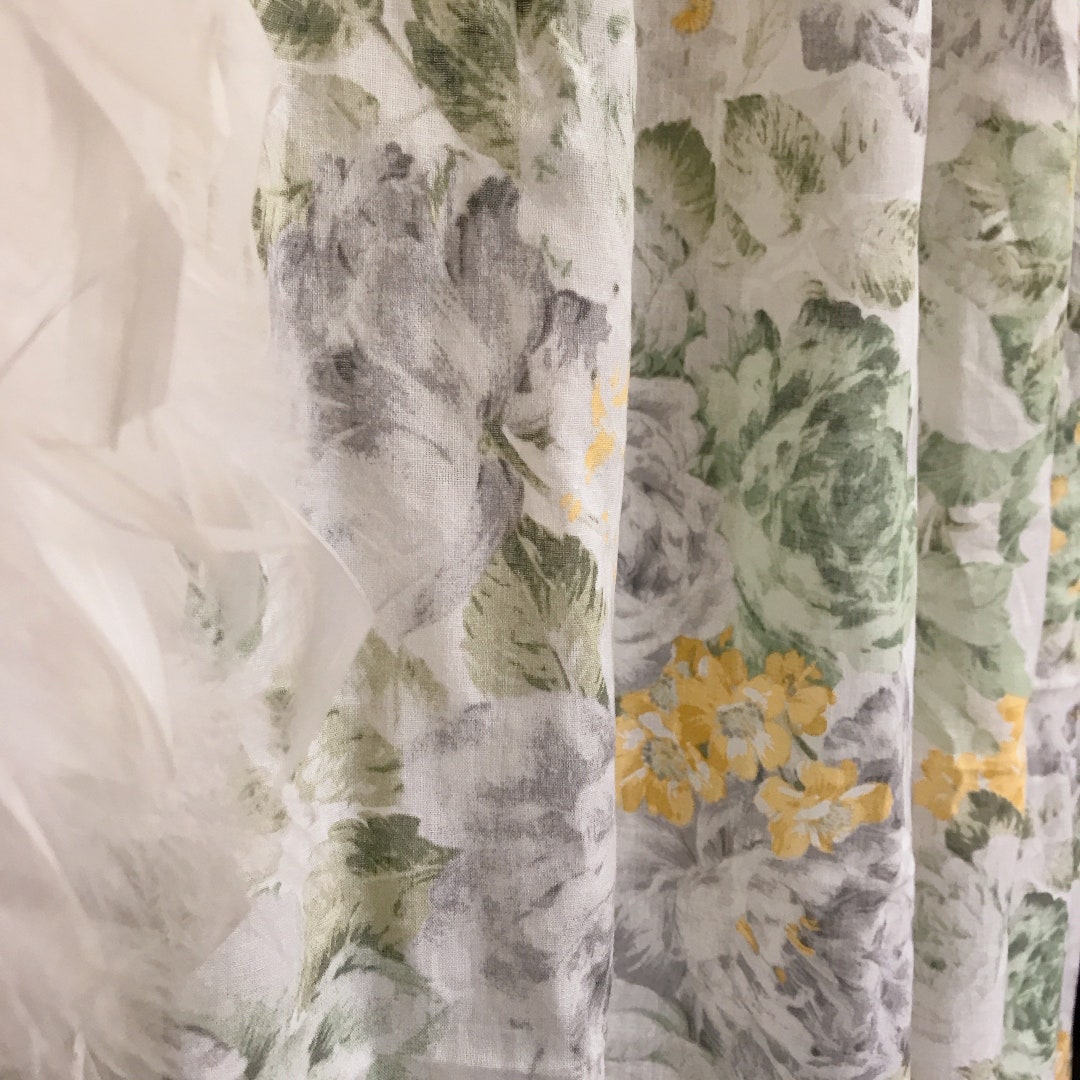 Modern Vintage Light Grey Bold Floral Pattern Washed Linen Cotton ...