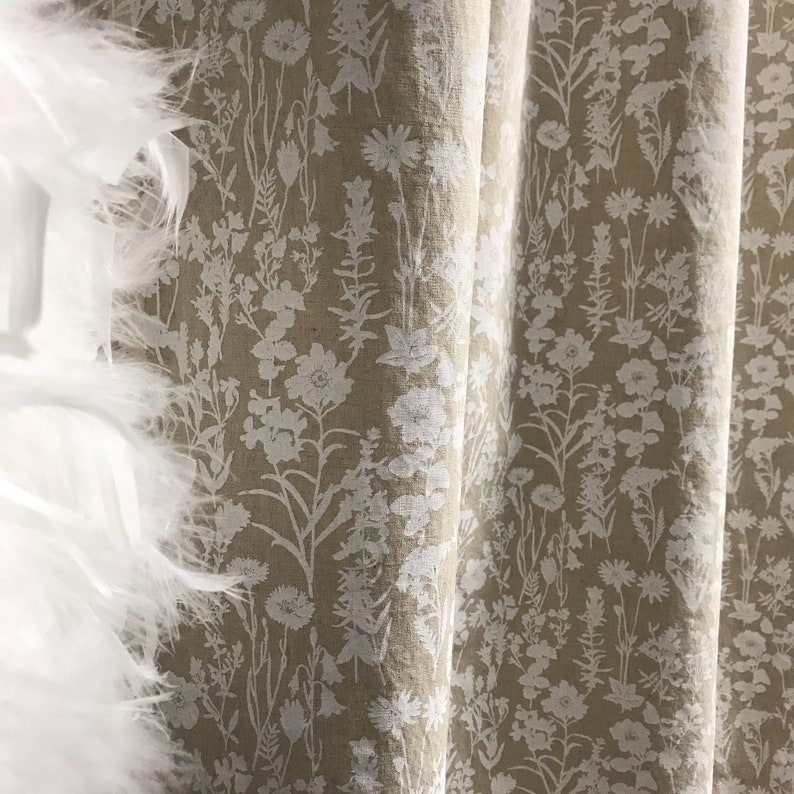 White Floral Pattern Washed Linen Cotton Curtain Natural Beige - Etsy