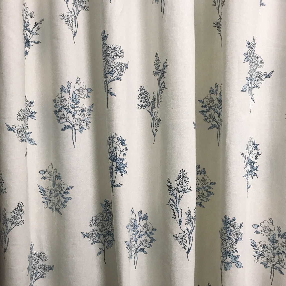Modern Vintage Blue Floral Pattern Linen Cotton Curtain Ivory - Etsy