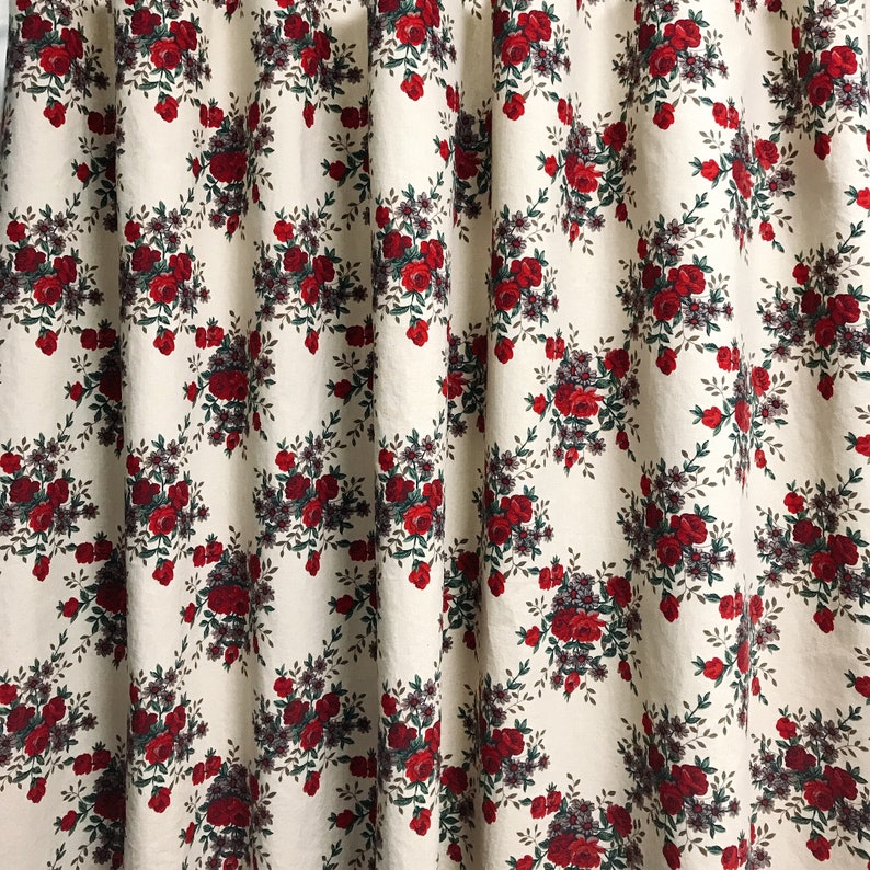 Modern Vintage Dark Red Floral Pattern Washed Linen Cotton - Etsy