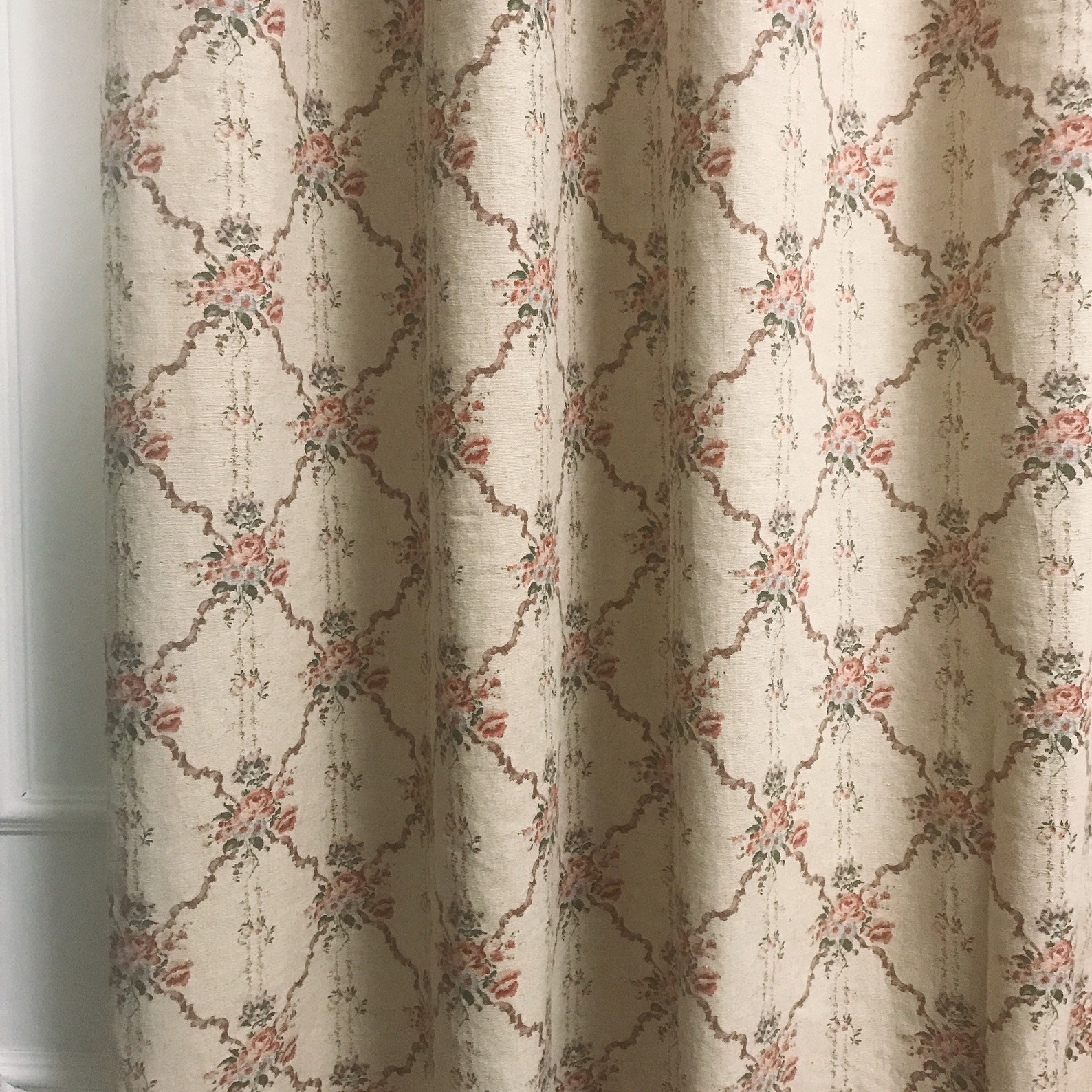 Floral Wavy Rhombus Pattern Washed Linen Cotton Curtain Raw - Etsy