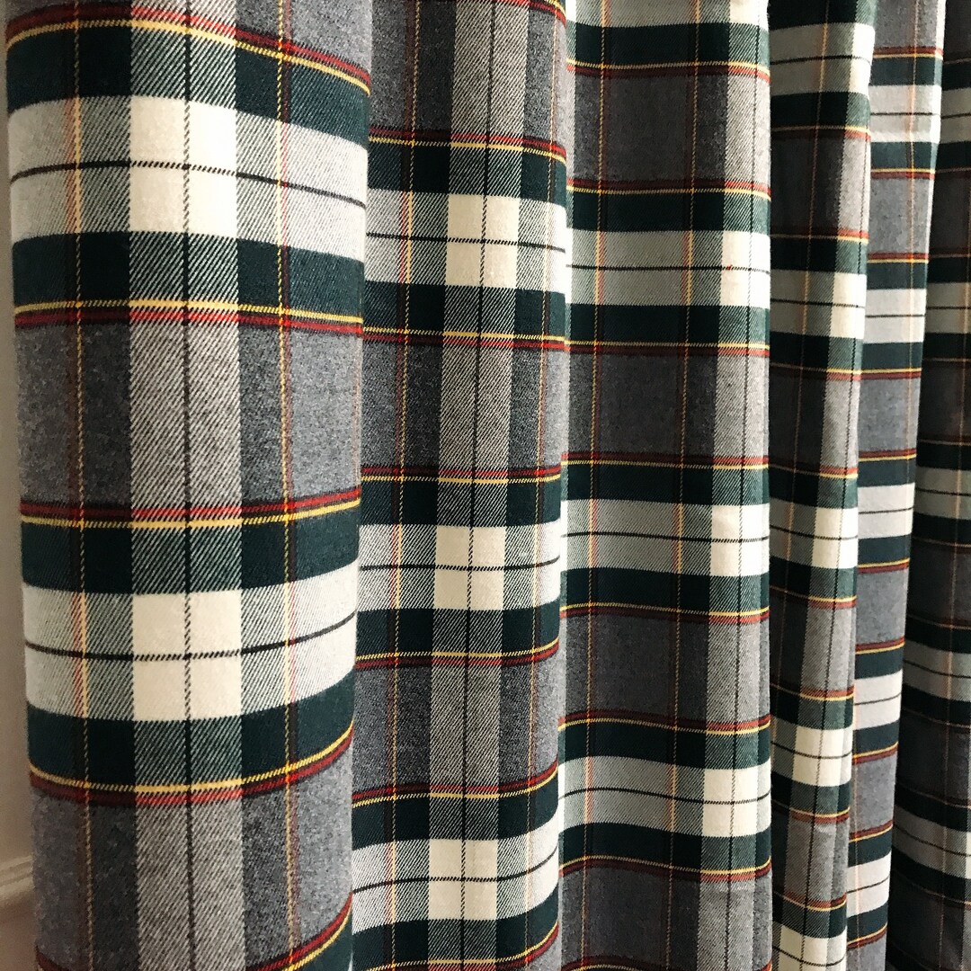 Modern Vintage Grey Dark Green Tartan Plaid Pattern Curtain Brushed ...