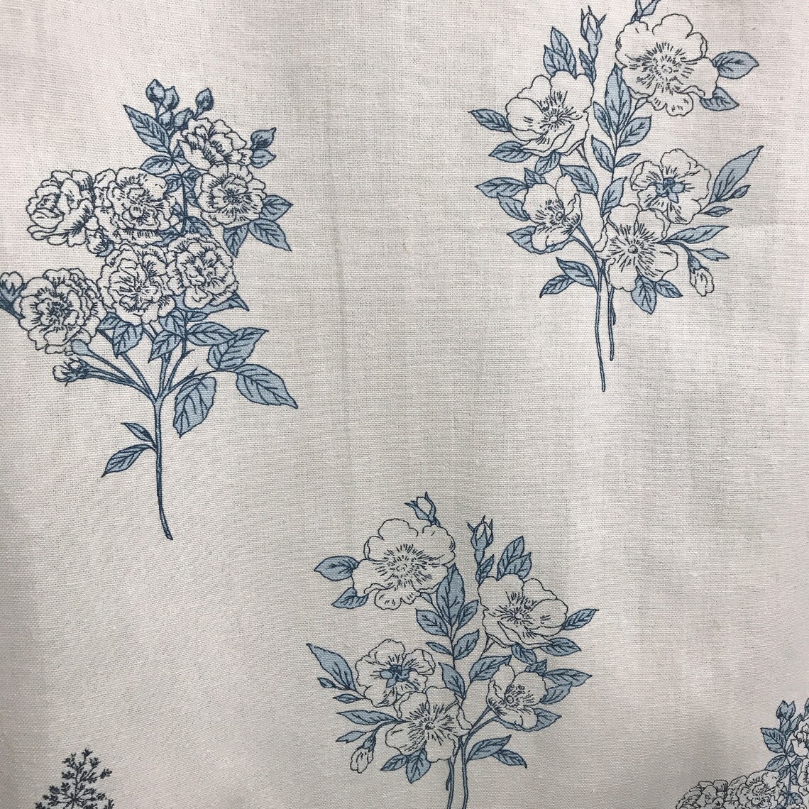 Modern Vintage Blue Floral Pattern Linen Cotton Curtain Ivory - Etsy