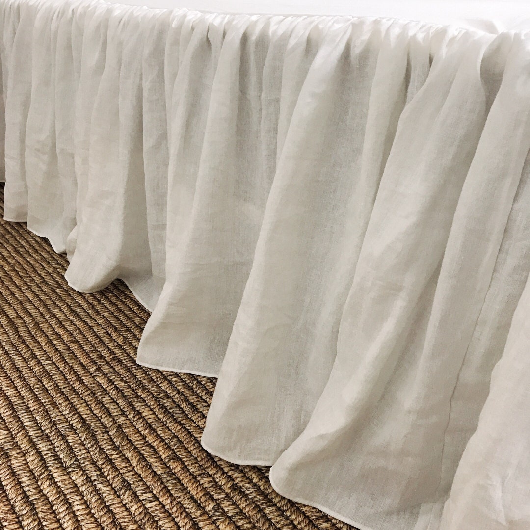 Modern Vintage White Washed Linen Bedskirt Linen Dust Ruffle Twin Queen ...