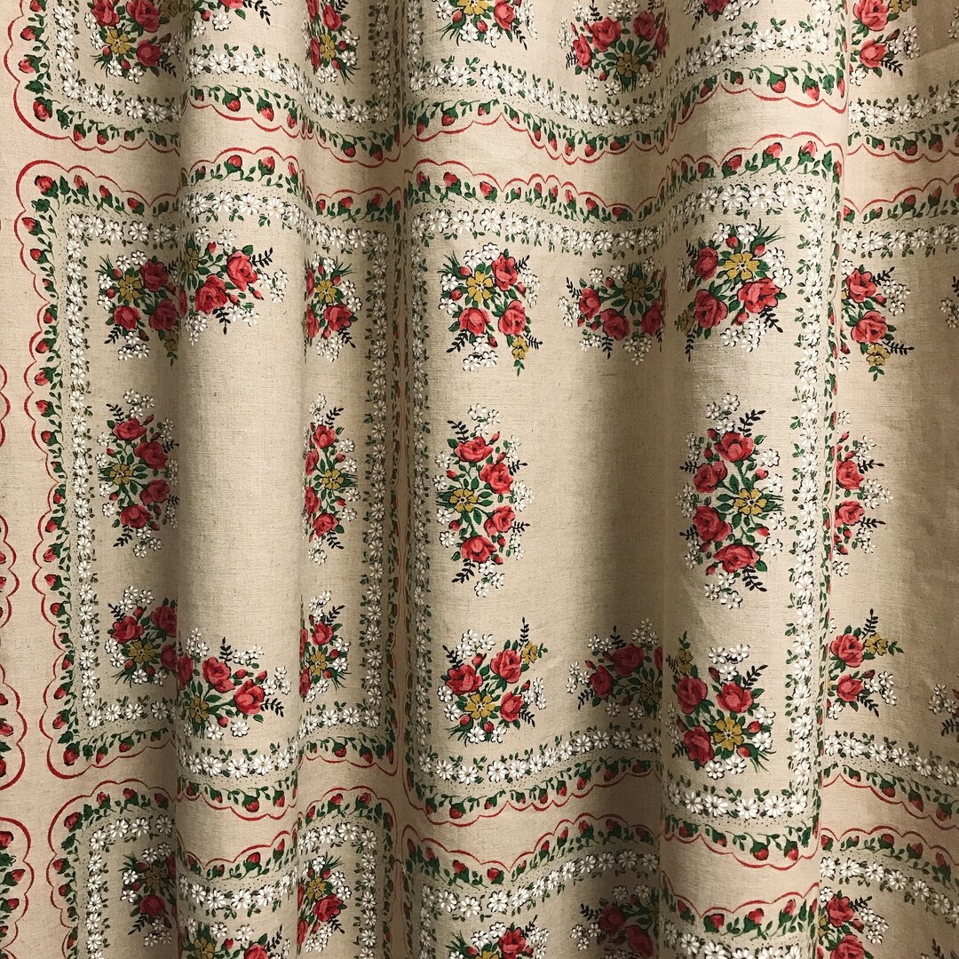 Modern Vintage Red Multi-color Floral Block Pattern Washed - Etsy