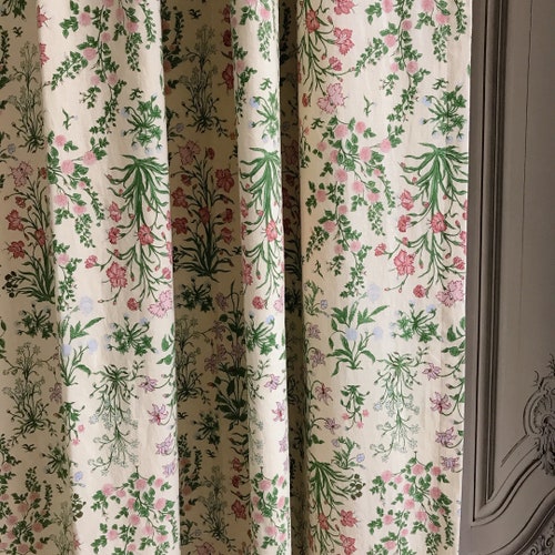 Modern Vintage Pink Roses Pattern Washed Cotton Curtain - Etsy