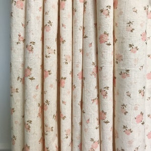 Modern Vintage Pink Floral Pattern Washed Cotton Curtain Natural Beige ...