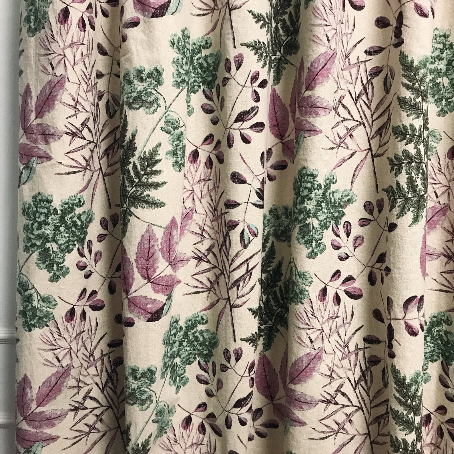 Modern Vintage Purple Green Leaf Pattern Washed Linen Cotton Curtain ...