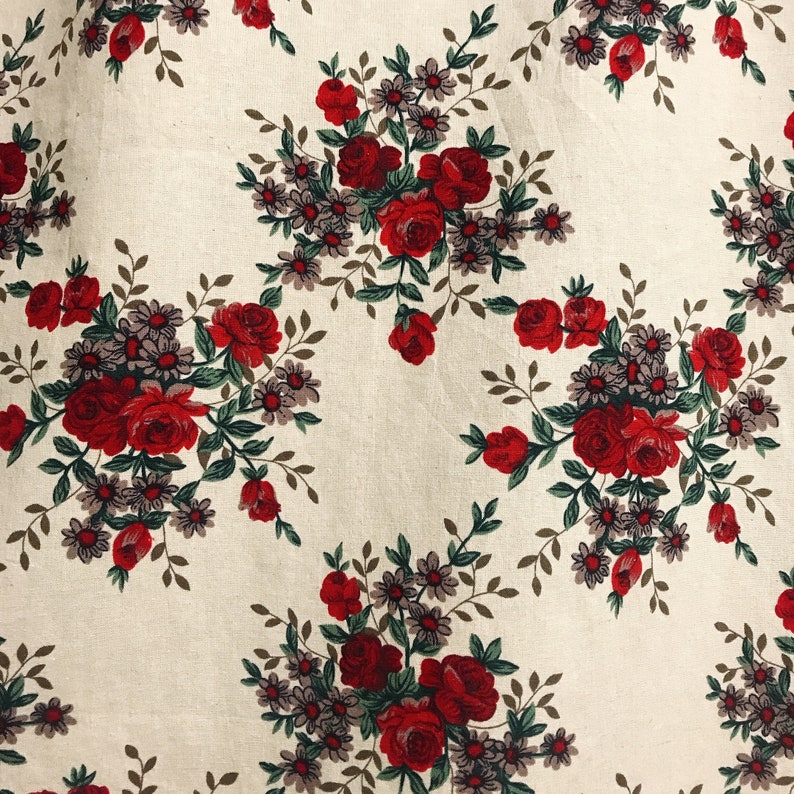 Modern Vintage Dark Red Floral Pattern Washed Linen Cotton - Etsy