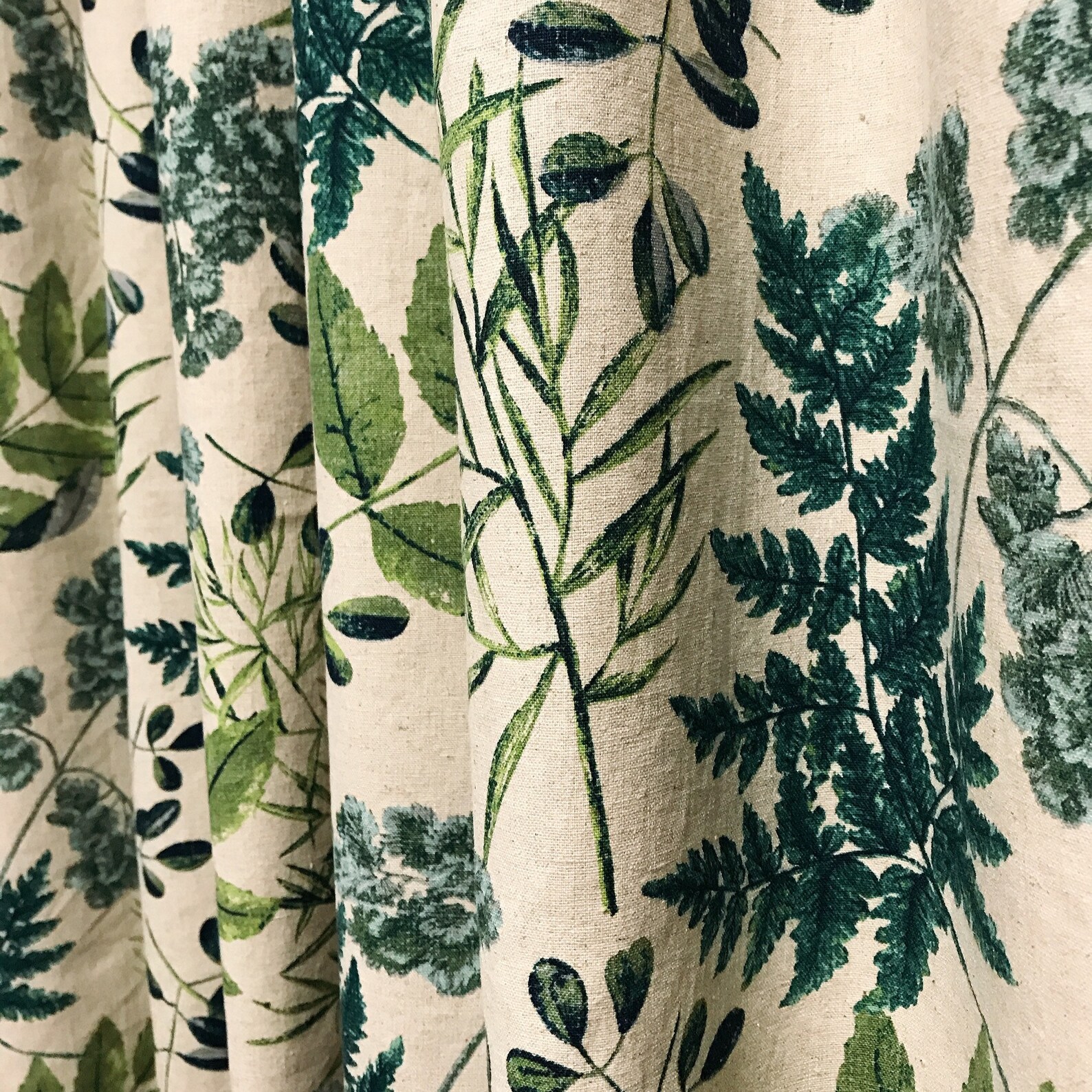 Modern Vintage Green Leaf Pattern Washed Linen Cotton Curtain - Etsy