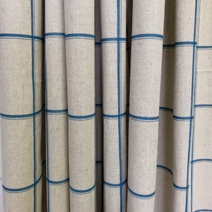Modern Vintage Blue Check Plaid Pattern Washed Linen Cotton Curtain ...