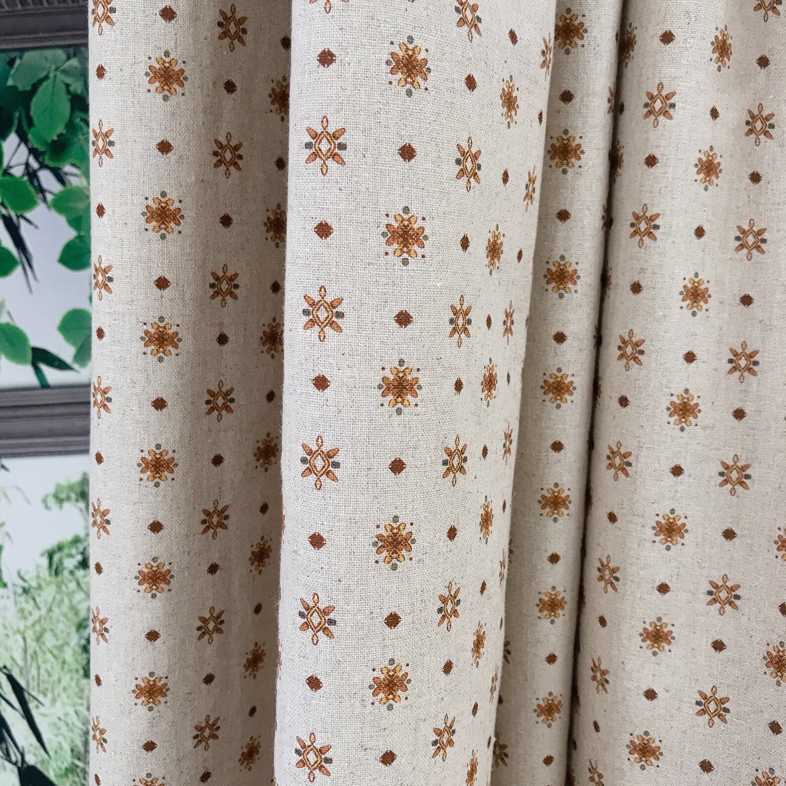 Modern Vintage Copper Brown Circles Pattern Linen Cotton Curtain ...