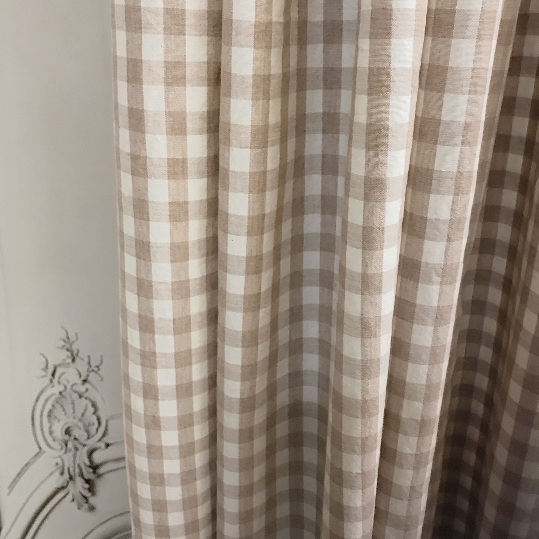 Modern Vintage Mocha Brown Tiny Gingham Check Curtain With Ivory ...