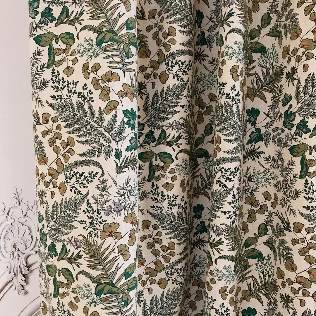 Modern Vintage Greenery Leaves Pattern Print Washed Linen Cotton ...