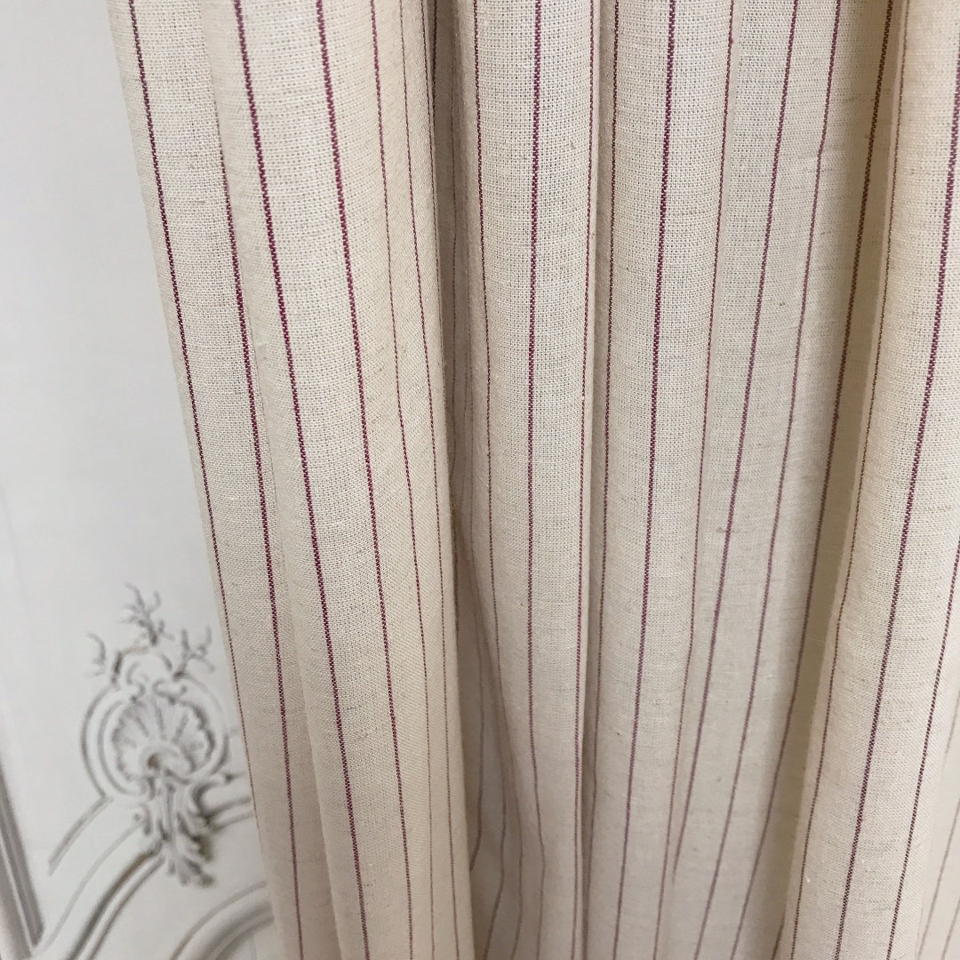 Modern Vintage Burgundy Stripes Pattern Washed Linen Cotton Curtain ...