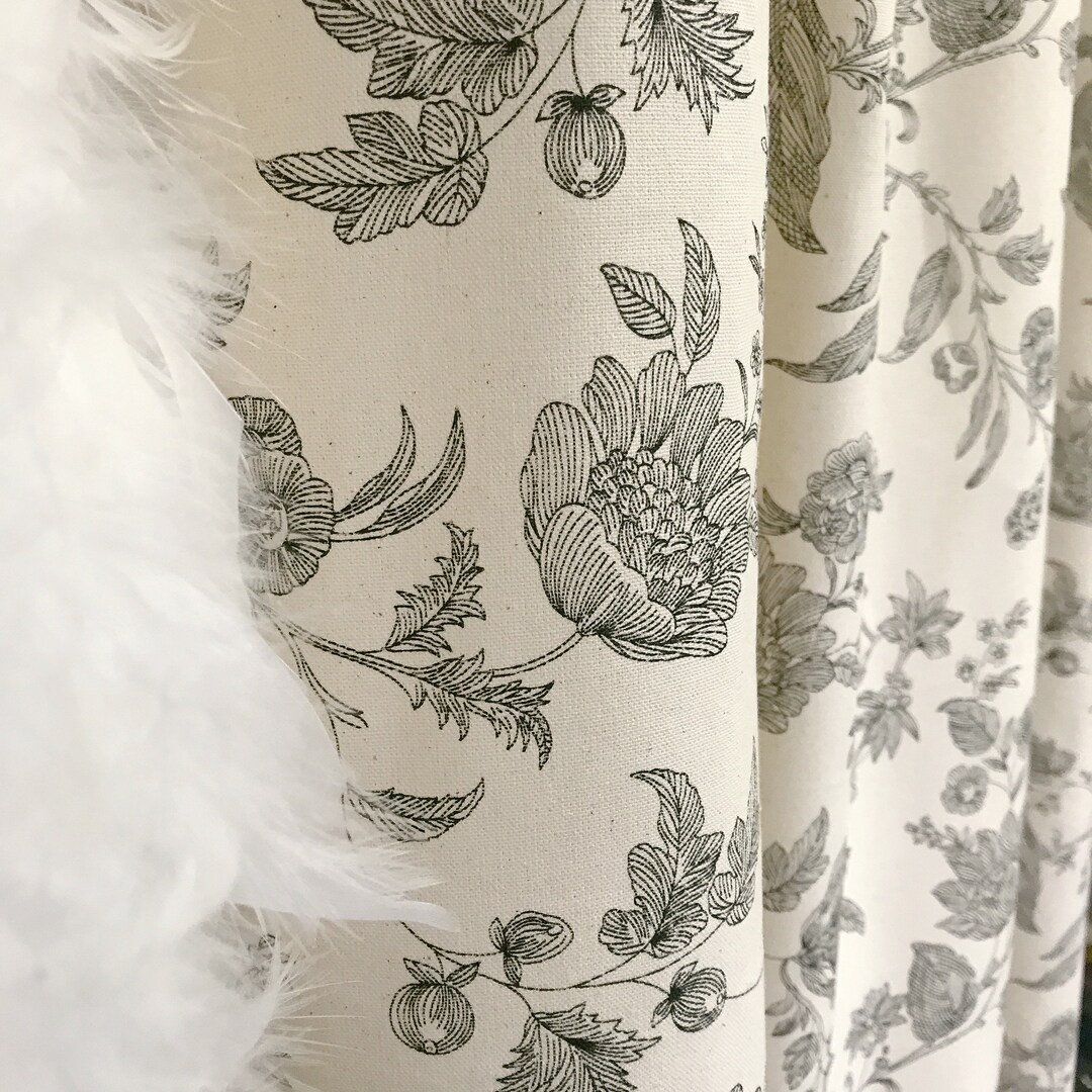 Modern Vintage Black Floral Patterned Oxford Cotton Curtain - Etsy