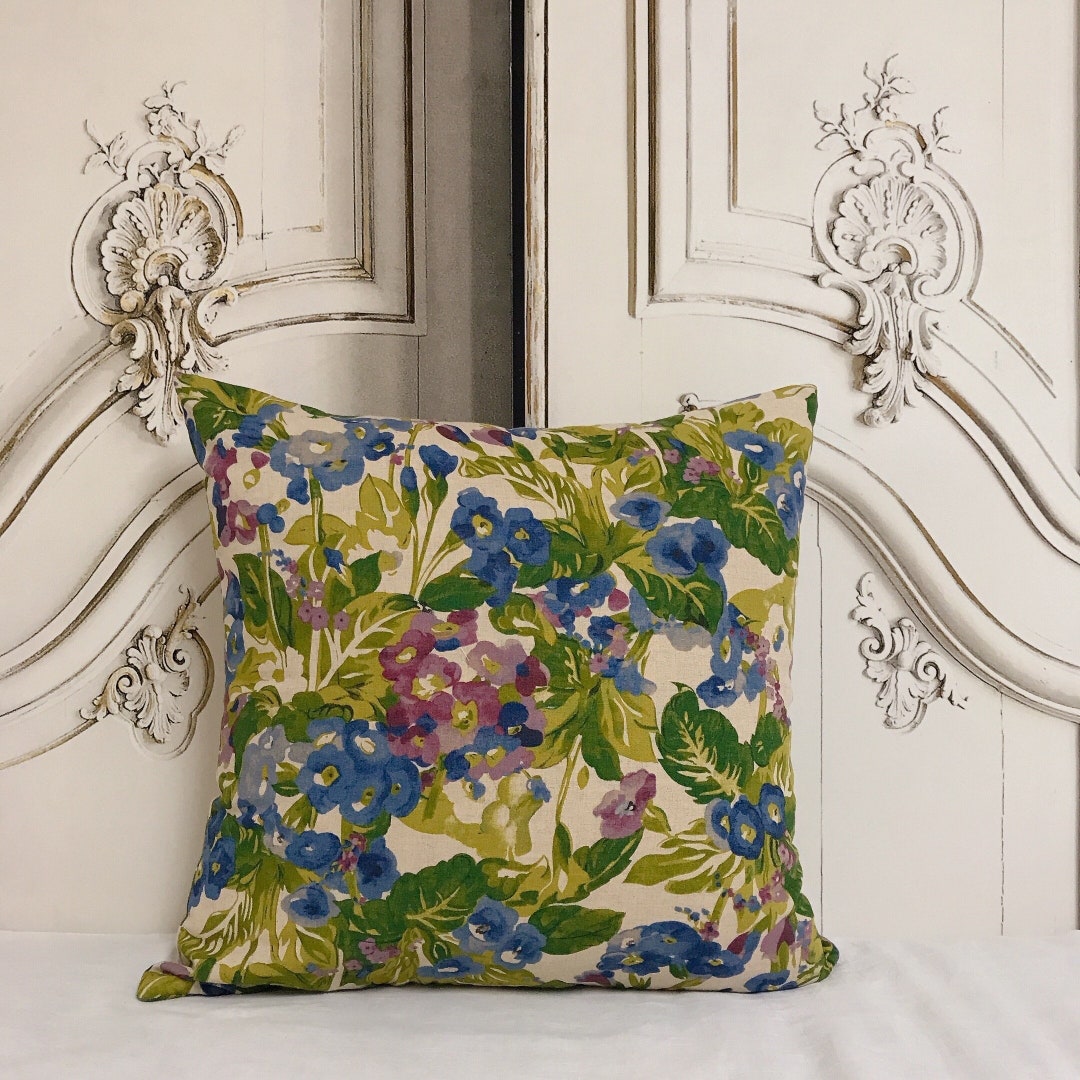 Modern Vintage Blue Purple Floral Pattern Cushion Cover With Natural ...