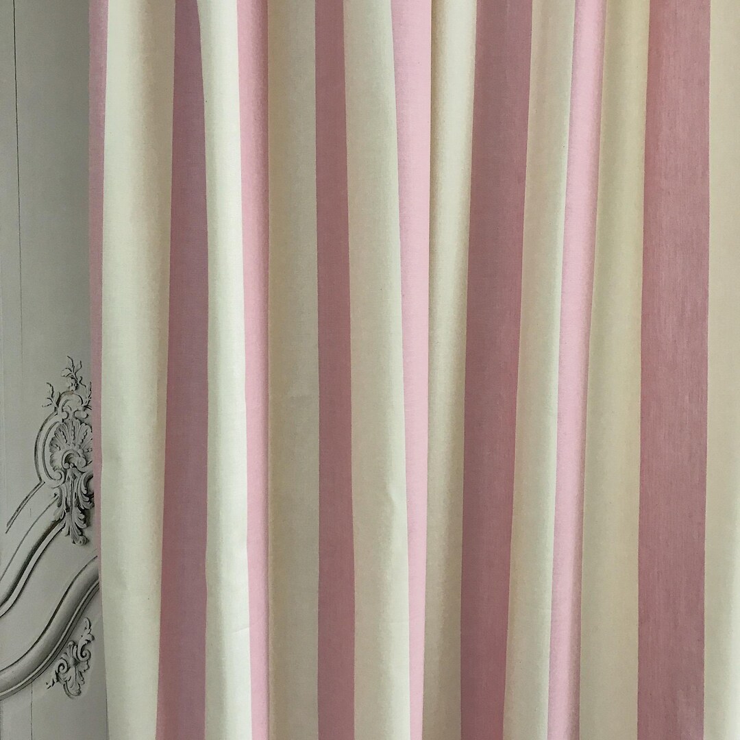 Modern Vintage Pale Rosy Pink Big Striped Curtain With Natural Beige ...