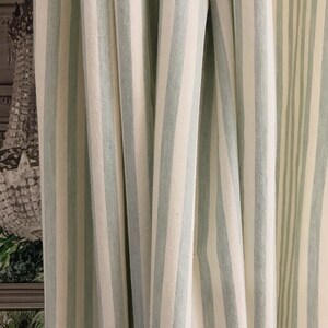 Modern Vintage Light Faded Sage Green Mint Striped Curtain With Ivory Background Cotton Drapery ...