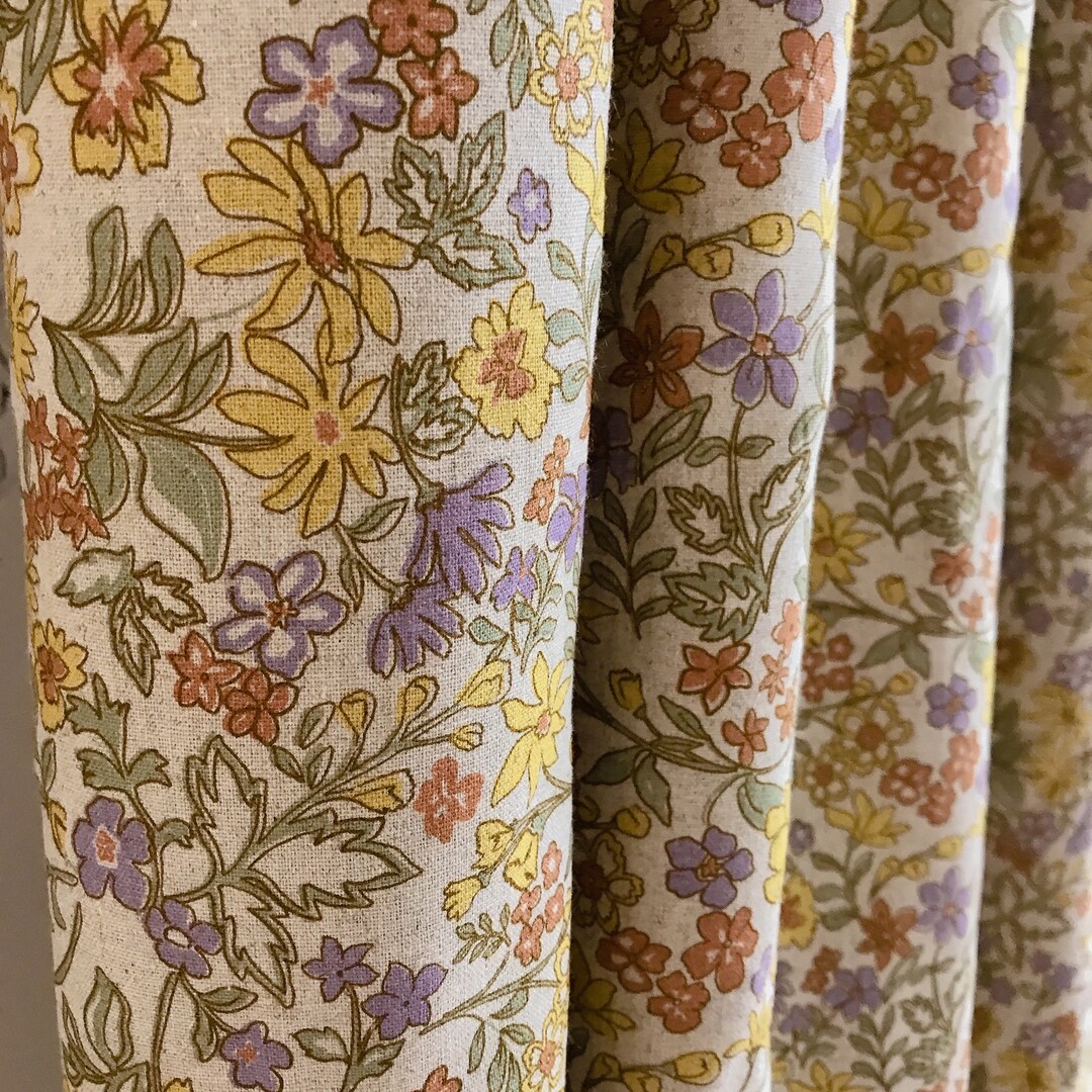 Modern Vintage Purple Yellow Brick Floral Print Linen Cotton Curtain ...