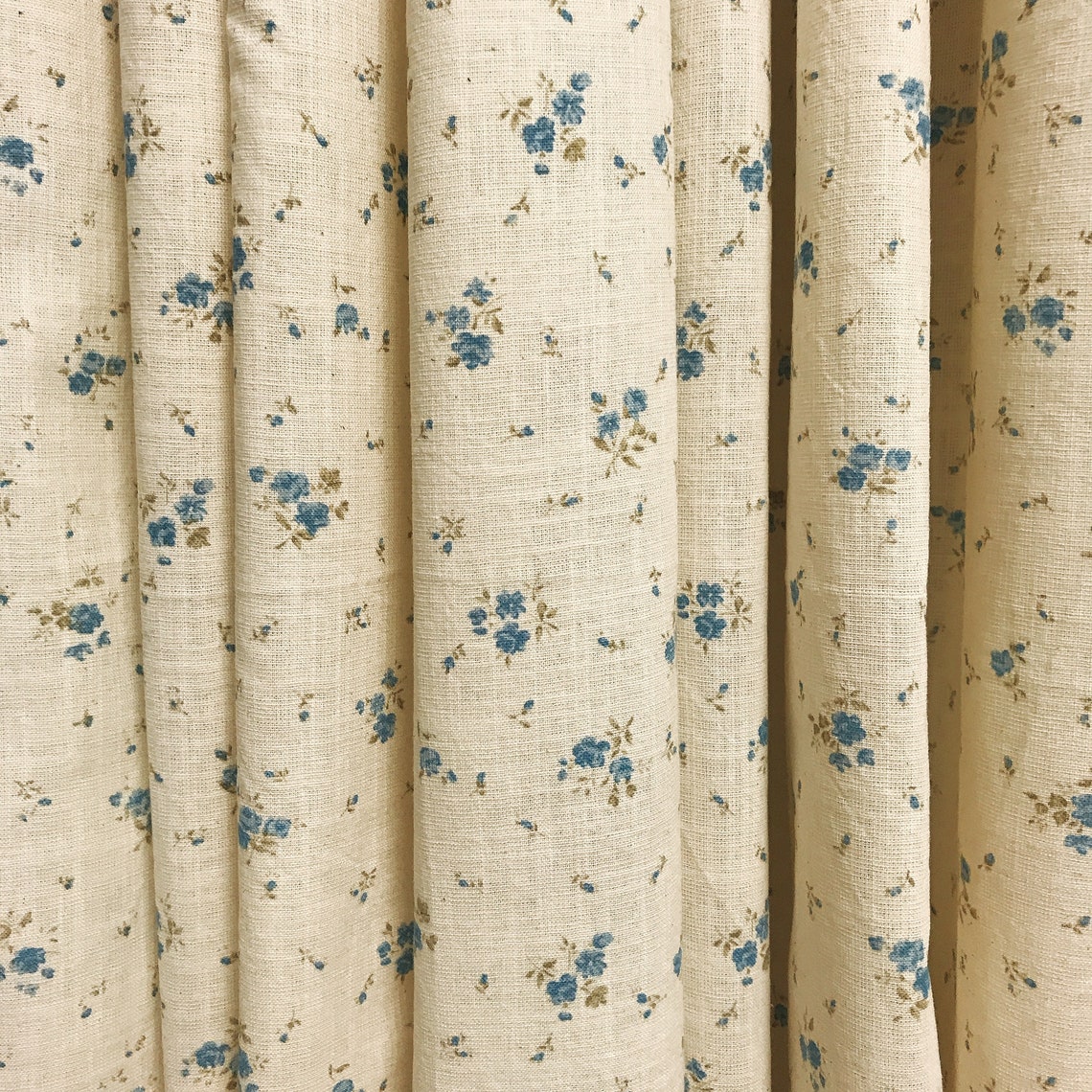 Modern Vintage Blue Floral Pattern Washed Cotton Curtain - Etsy