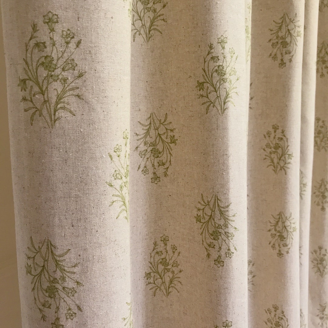 Modern Vintage Olive Green Floral Pattern Washed Linen Cotton Curtain ...