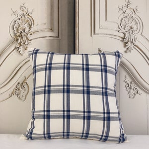 Modern Vintage Spruce Blue Check Pattern Pillow Cover With Ivory ...