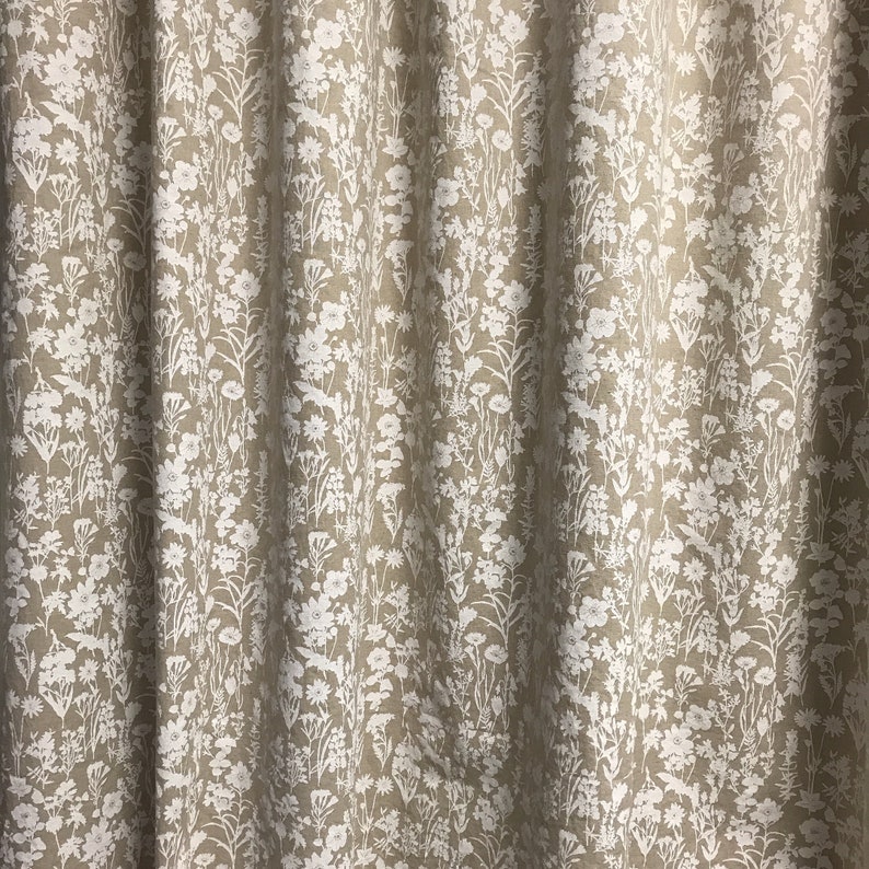 White Floral Pattern Washed Linen Cotton Curtain Natural Beige - Etsy