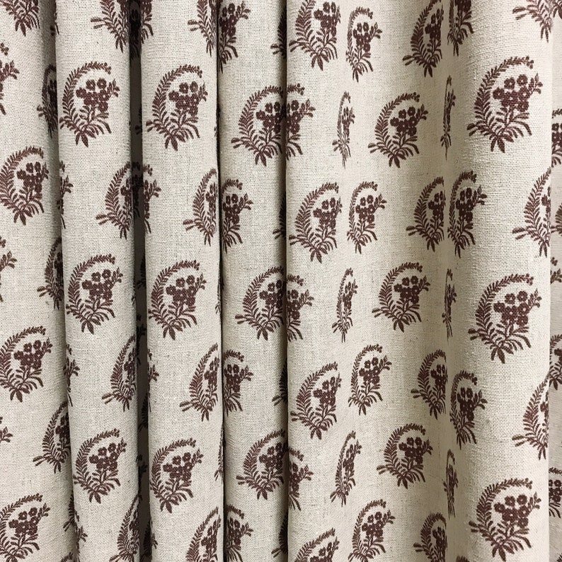 Modern Vintage Brown Floral Leaves Pattern Washed Linen Cotton - Etsy