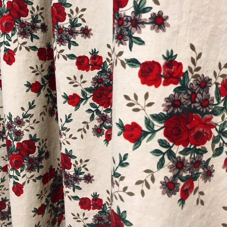 Modern Vintage Dark Red Floral Pattern Washed Linen Cotton - Etsy