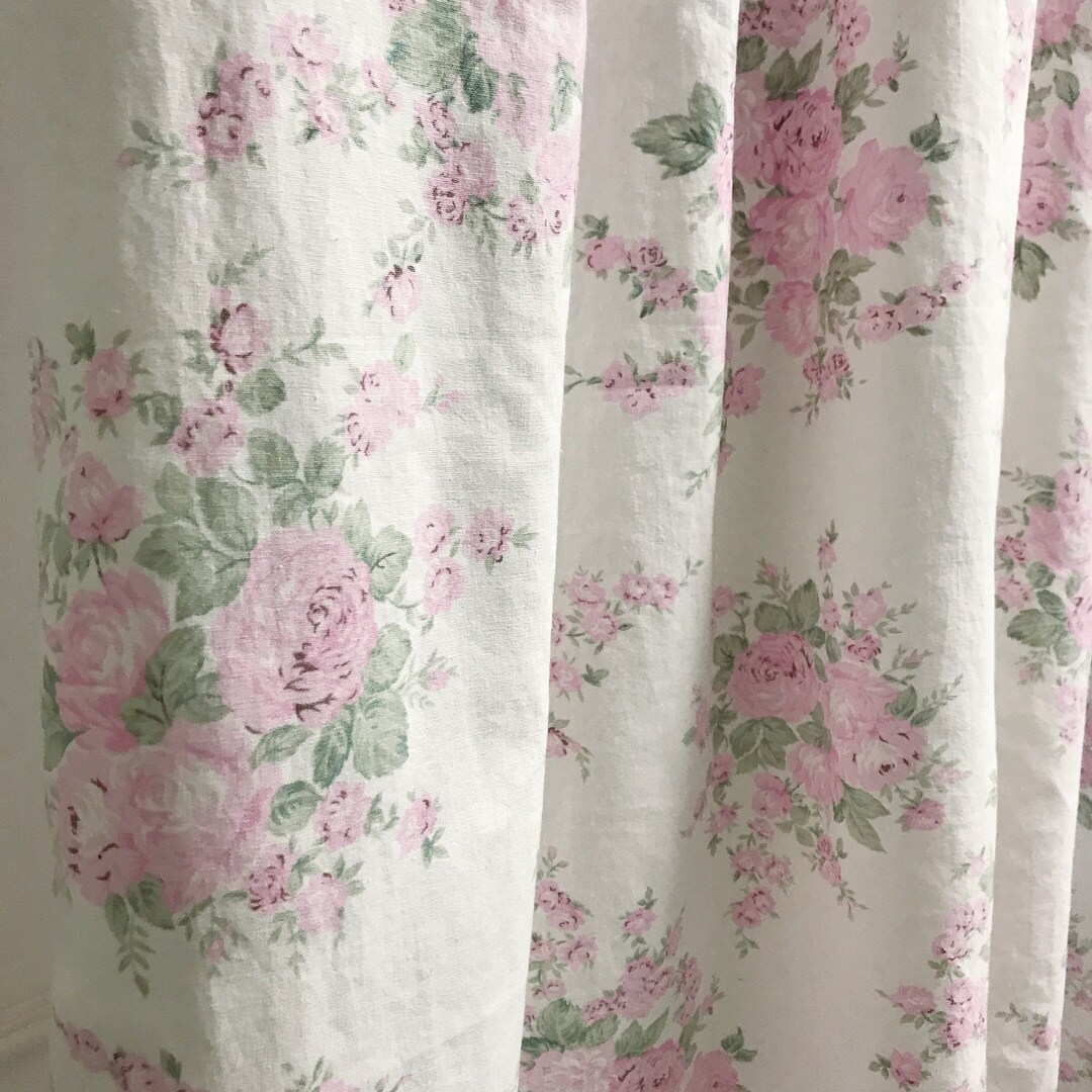 Modern Vintage Light Pink Floral Pattern Washed Linen Cotton Curtain ...