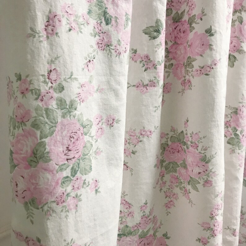 Modern Vintage Light Pink Floral Pattern Washed Linen Cotton Curtain ...